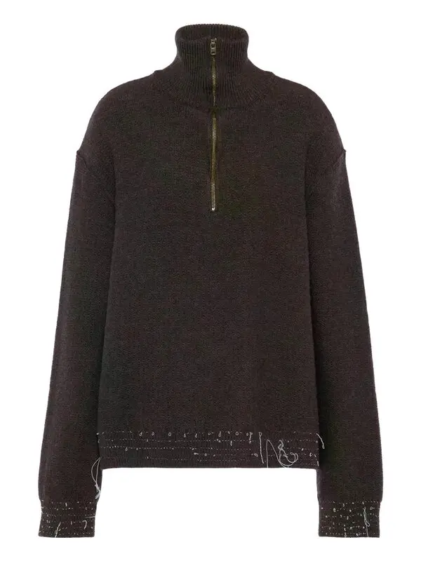 MAISON MARGIELA Wool Zip-up Sweater - Brown