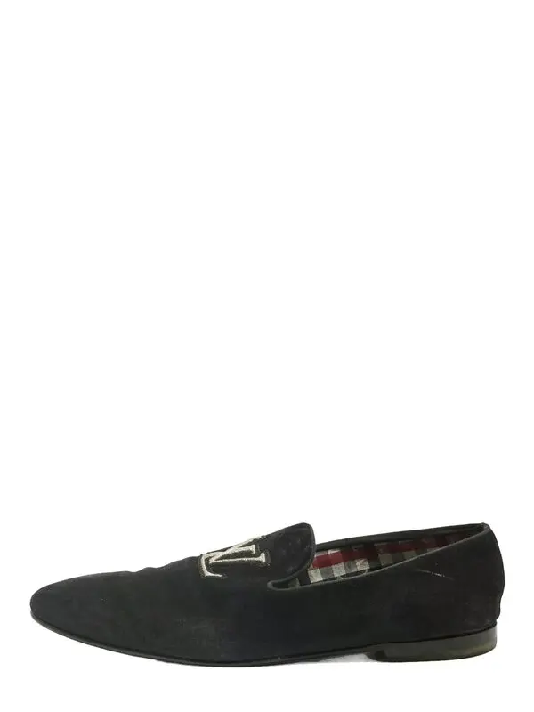 LOUIS VUITTON Embroidered Suede Loafers - Black