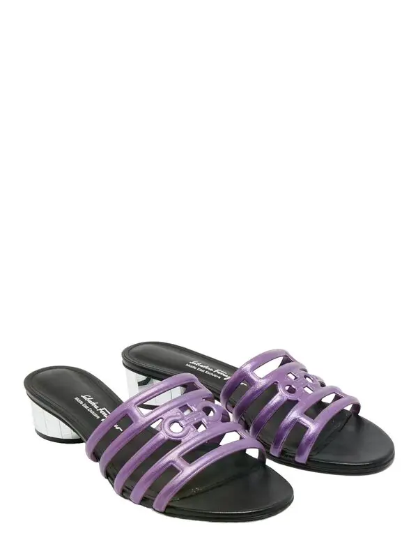 FERRAGAMO Cutout Leather Slide Sandals - Purple