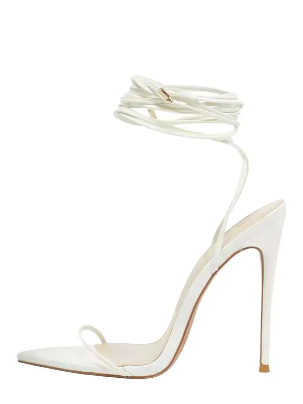 Femme La Wraparound Tie Leather Sandal - White