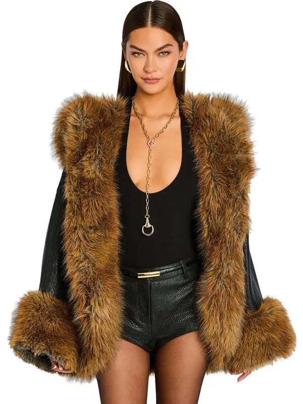 Retrofete Laurene Leather Coat - Black/red Fox