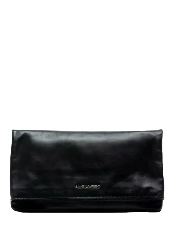 Saint Laurent Leather Letters Fold Over Clutch Bag - Black
