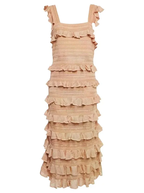 Zimmermann Knit Frilled Midi Dress - Neutrals