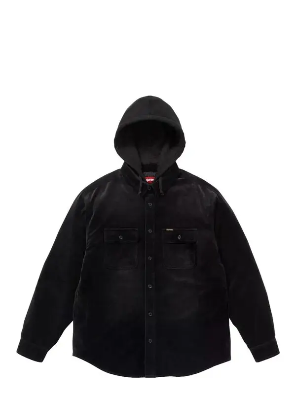 Supreme Quilted Hooded Velvet Shirt Jacket - Black