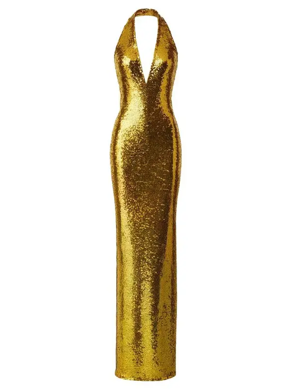 THE NEW ARRIVALS ILKYAZ OZEL Olympia Sequin-embellished Maxi Dress - Gold