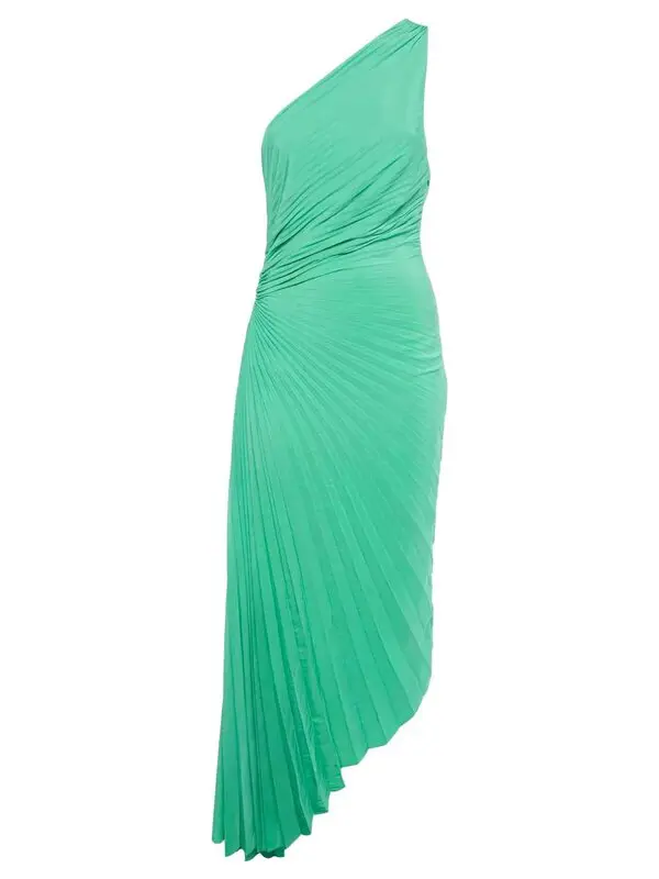 A.L.C. Cut-out One-shoulder Plissé Dress - Green