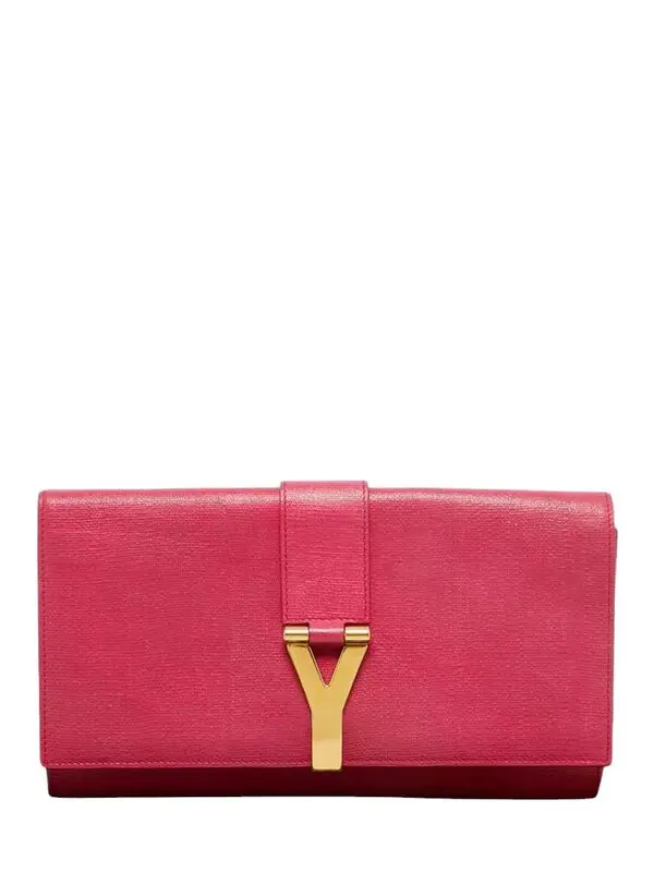 Saint Laurent Leather Logo Clutch - Pink