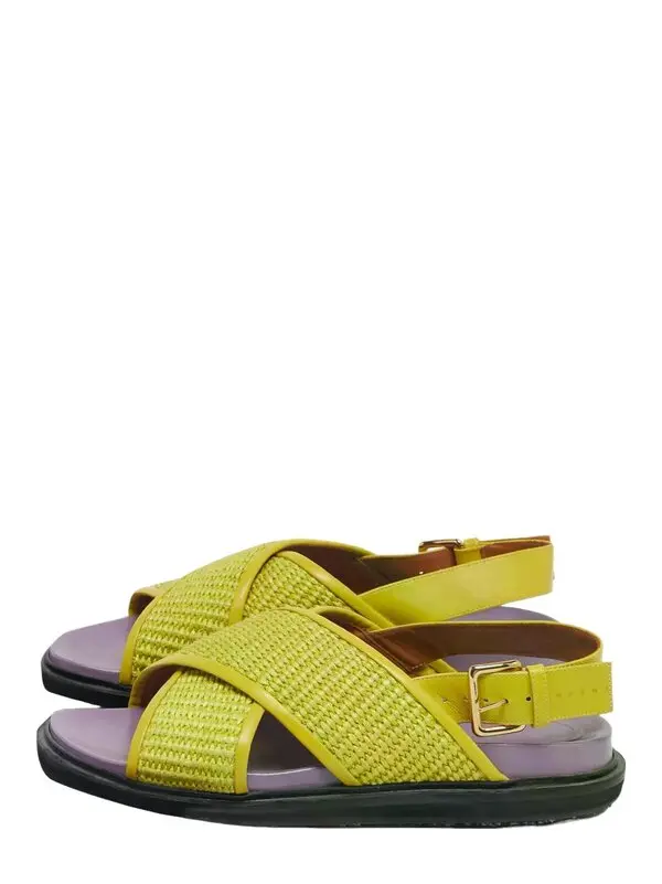 Marni Raffia And Leather Sandals - Yellow
