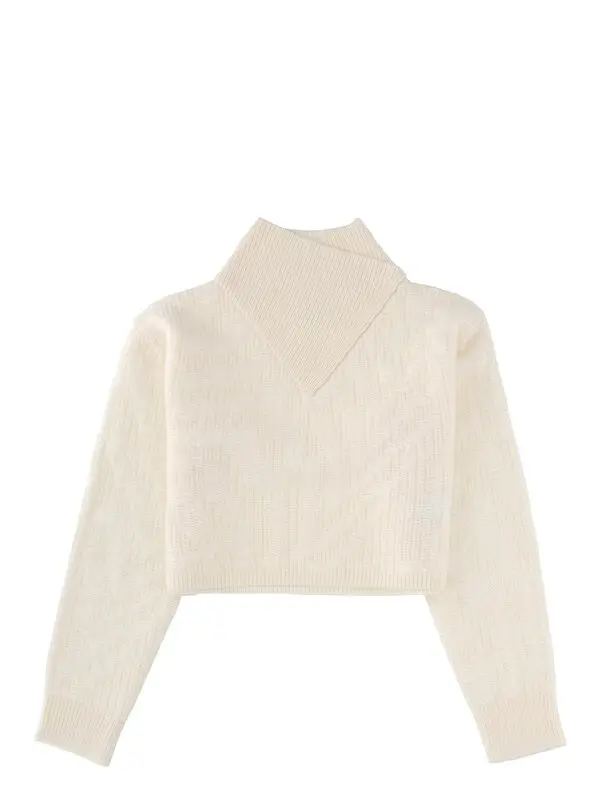 BOSS Cropped Sweater With Doubled Collar - White