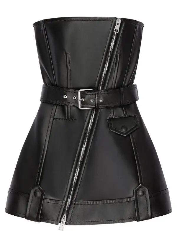 Givenchy Mini Bustier Biker Lambskin Dress - Black