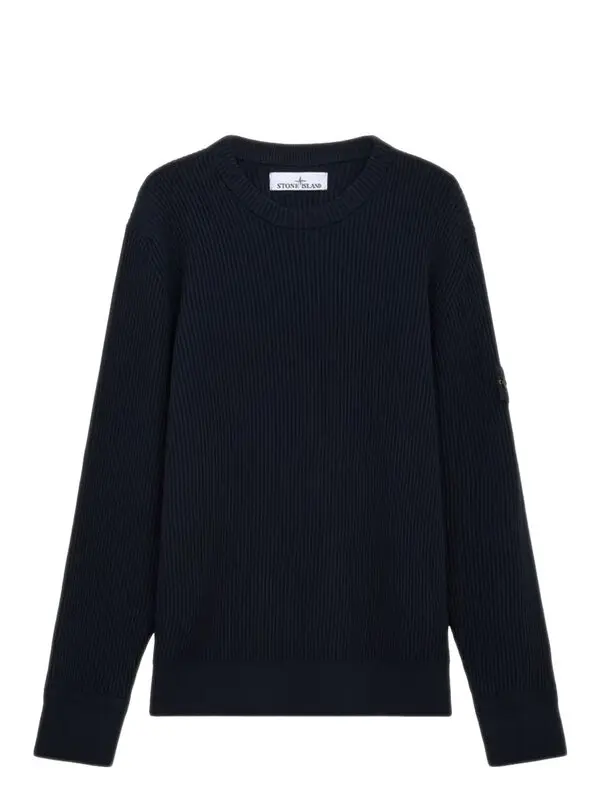 Stone Island Crew Neck Sweater With Logo Patch - Blue