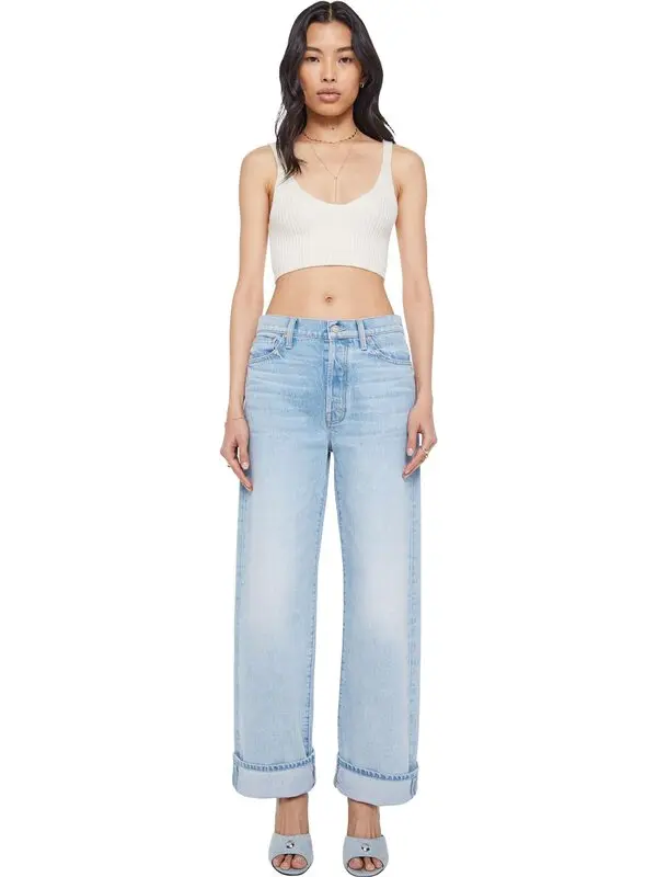 MOTHER The Dodger Button Hover Cuff Jeans - Light Blue