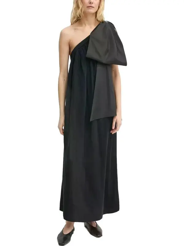 Sleeper Bow One-shoulder Midi Dress - Black