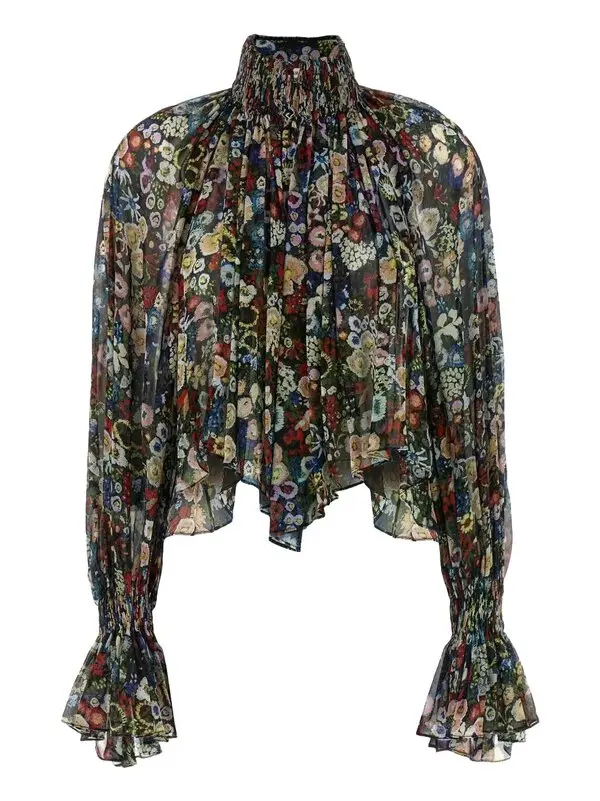 Khaite Floral High-neck Blouse - Black