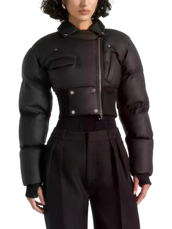 Manière De Voir Dalya Matte Biker Cropped Puffer Jacket - Black