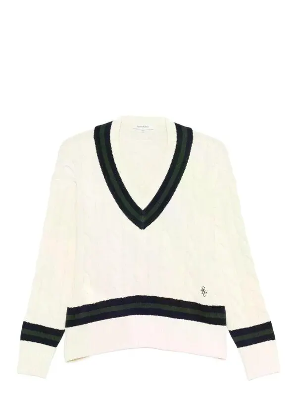 SPORTY & RICH V-neck Striped Knitwear - Neutrals