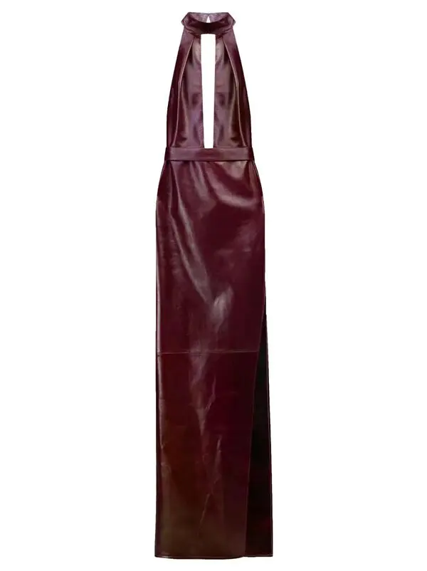 THE NEW ARRIVALS ILKYAZ OZEL Nessa Halterneck Leather Maxi Dress - Red