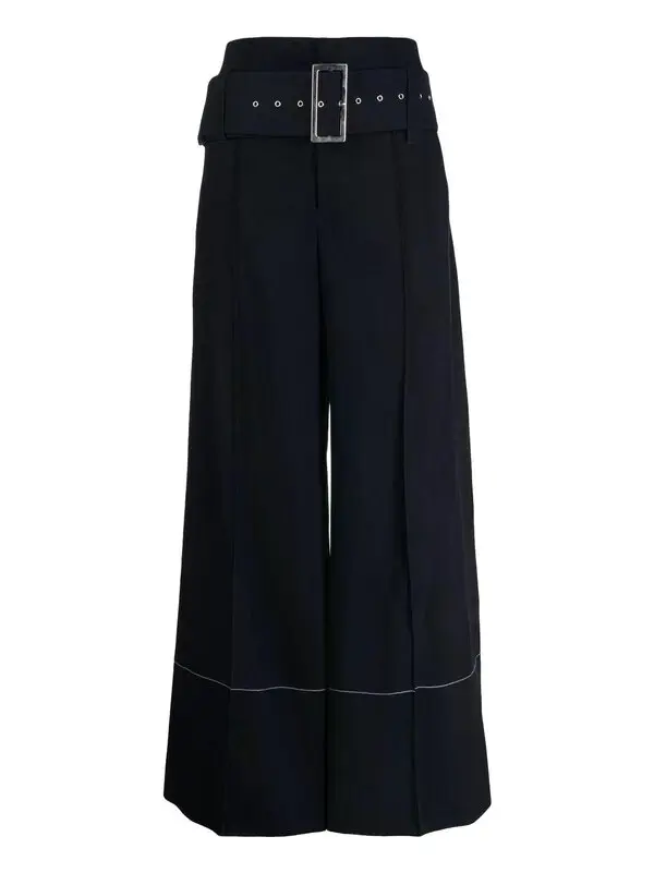 Celine Belted Wide-leg Trousers - Blue
