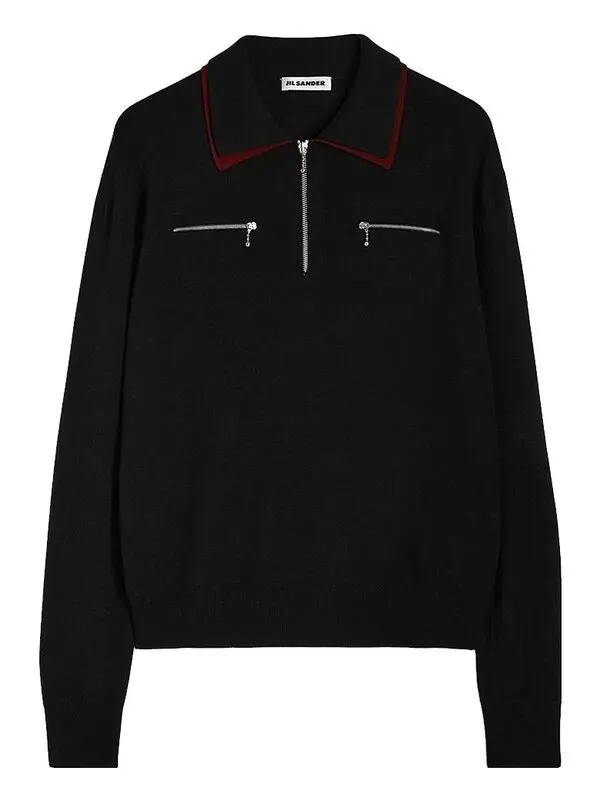 JIL SANDER Long Sleeve Polo Shirt - Black