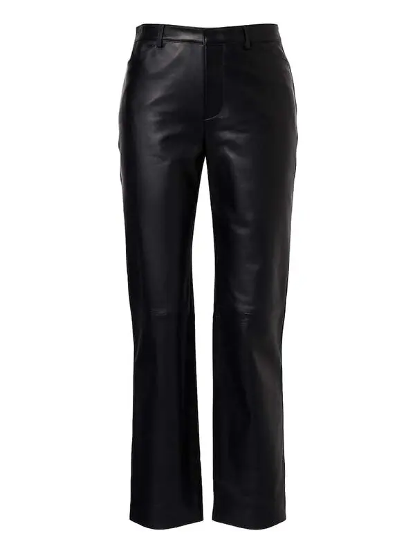 Vince Leather Cropped Straight Pants - Black