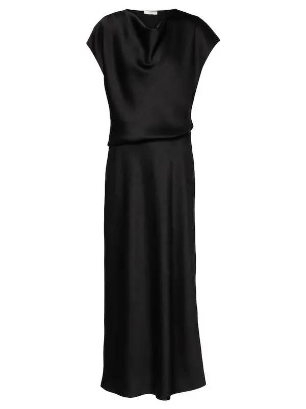 Vince Draped Satin Maxi Dress - Black