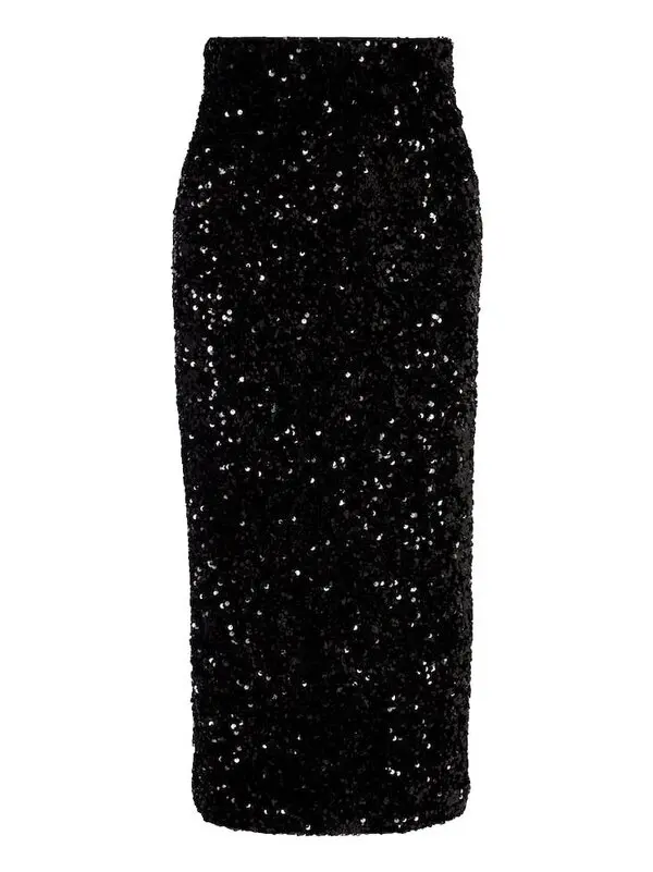 Vince Sequined Velvet Midi Skirt - Black