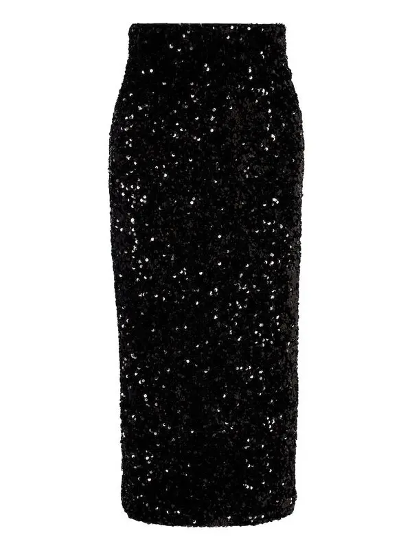 Vince Sequined Velvet Midi Skirt - Black