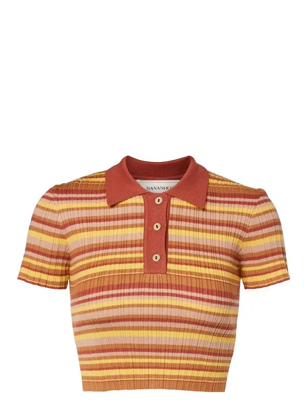 BANANHOT Mike Ribbed-knit Striped Cropped Polo Shirt - Multicoloured