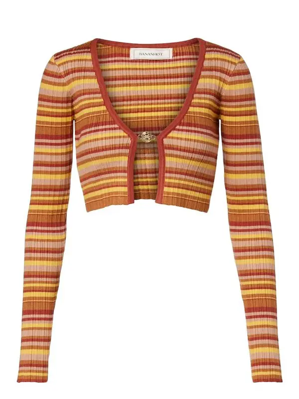 BANANHOT Ann Ribbed-knit Striped Cropped Cardigan - Multicoloured