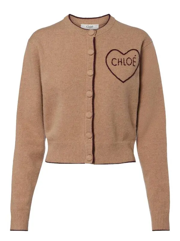Chloé Logo Heart Cardigan - Brown