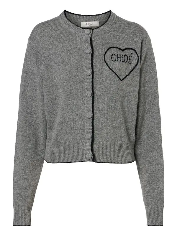 Chloé Logo Wool And Cashmere Cardigan - Grey