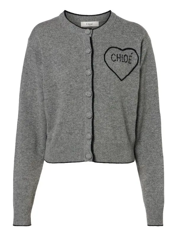 Chloé Logo Heart Cardigan - Grey