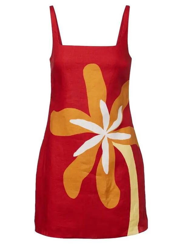 CALA DE LA CRUZ Siela Floral Linen Minidress - Red