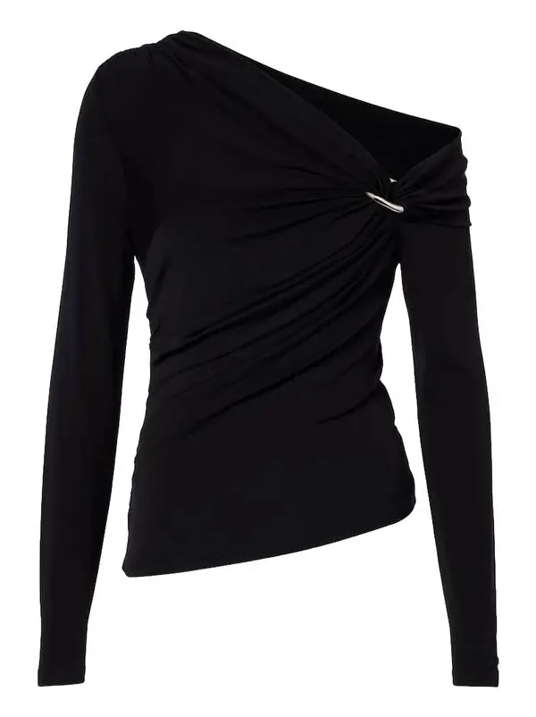 Veronica Beard Lozea Asymmetric Ruched Jersey Top - Black
