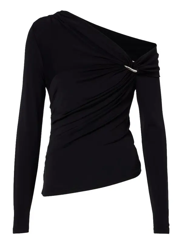 Veronica Beard Lozea Asymmetric Ruched Jersey Top - Black
