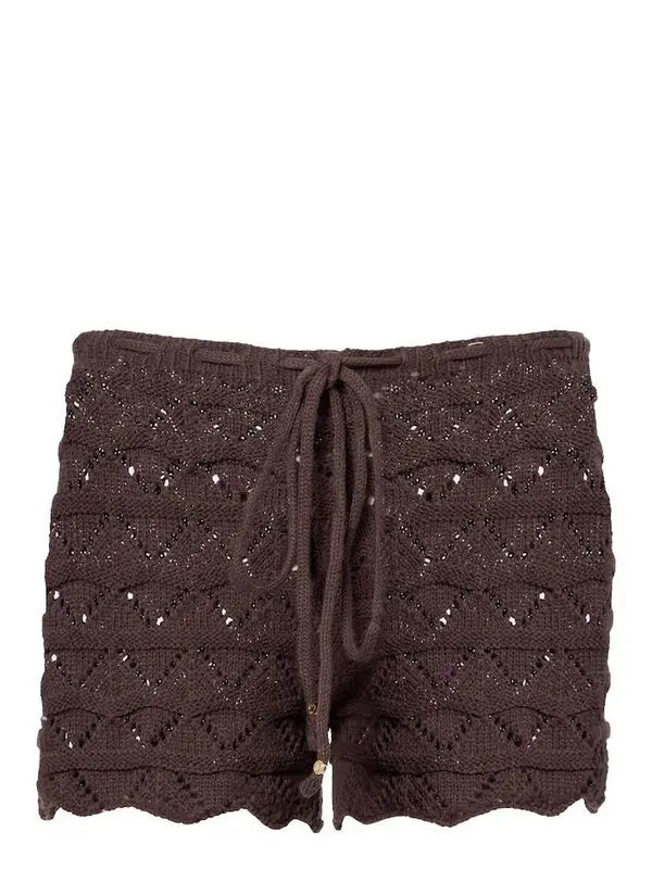 BANANHOT Mina Open-knit Cotton-blend Shorts - Brown