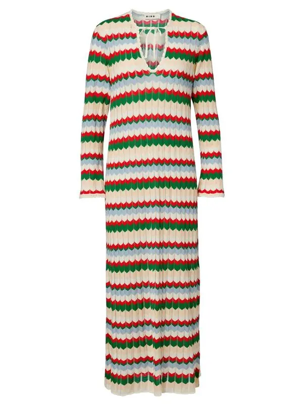 Rixo Lucila Knitted Chevron Cotton Maxi Dress - Multicoloured