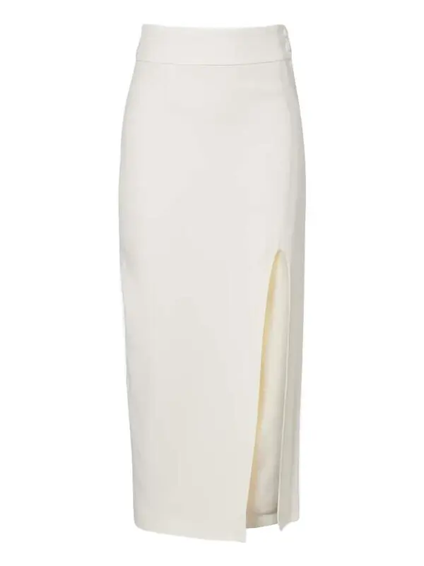 Victoria Beckham Twill Midi Skirt With Long Vent - White