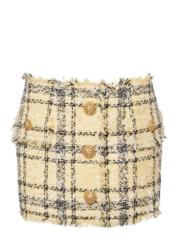 Balmain Sequined Cotton-blend Tweed Miniskirt - Yellow