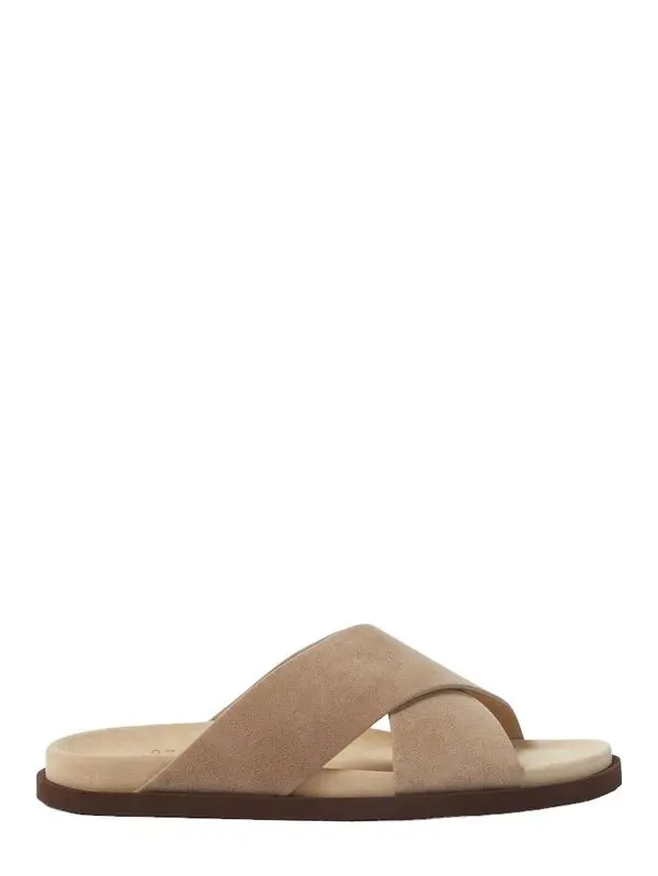Brunello Cucinelli Suede Open Toe Slides - Beige