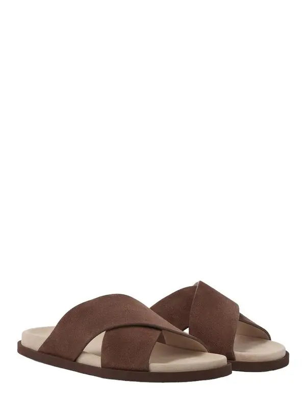 Brunello Cucinelli Suede Open Toe Slides - Brown