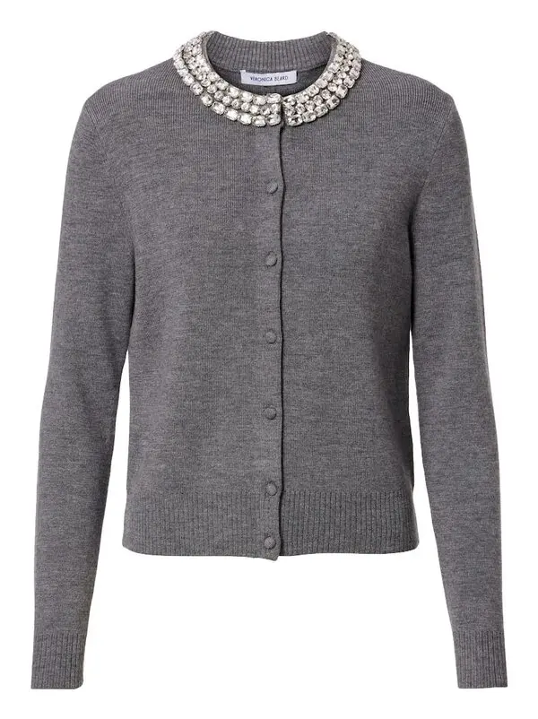 Veronica Beard Daro Embellished Wool Cardigan - Grey