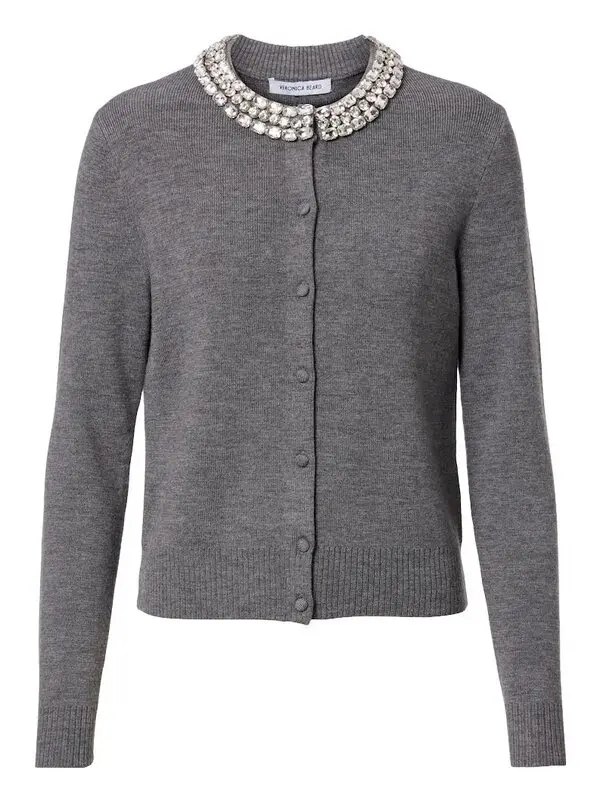 Veronica Beard Daro Embellished Wool Cardigan - Grey