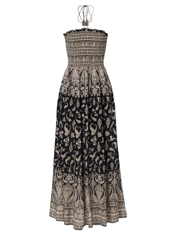 Veronica Beard Ayanna Paisley Shirred Maxi Dress - Black