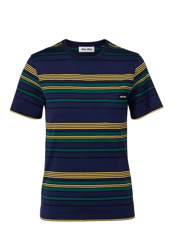 Miu Miu Striped Cotton Jersey T-shirt - Blue