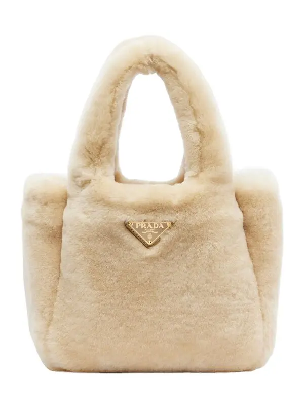 Prada Mini Shearling Top-handle Bag - Beige