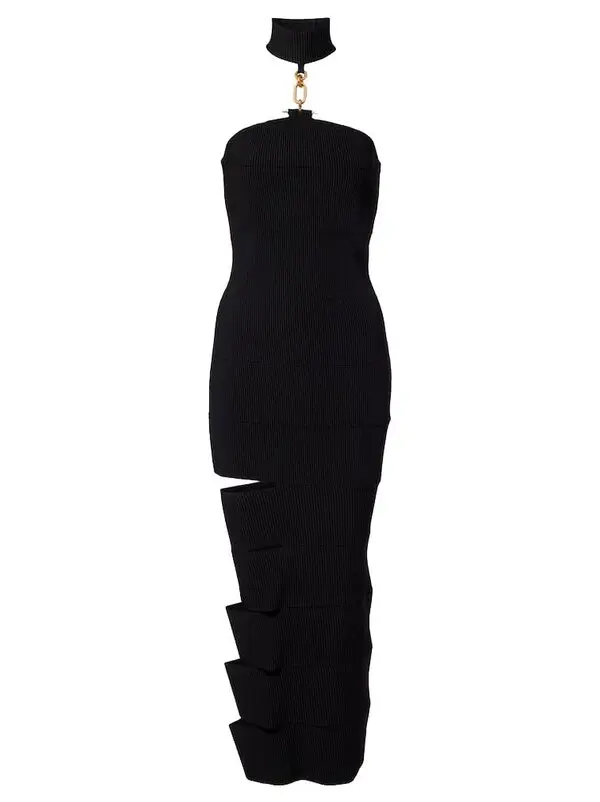 Balmain Cutout Ribbed-knit Gown - Black