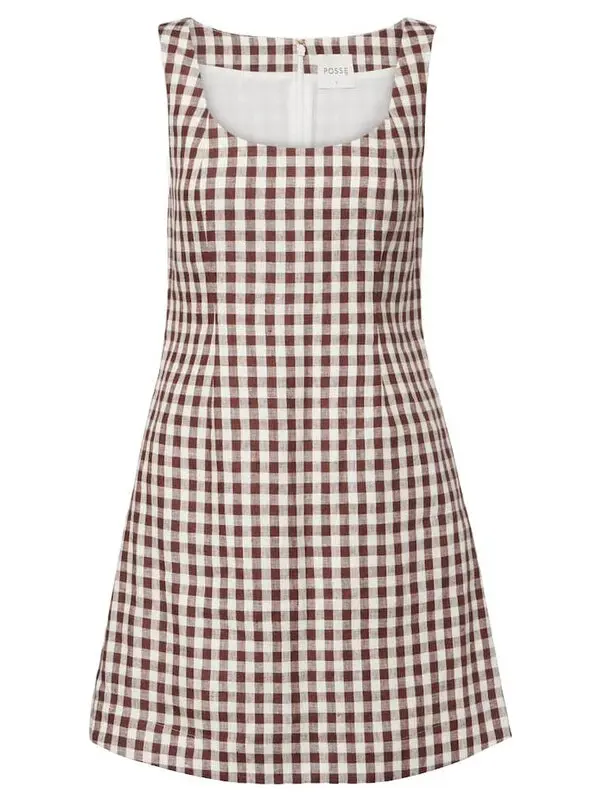 Posse Sadie Gingham Linen Minidress - Brown