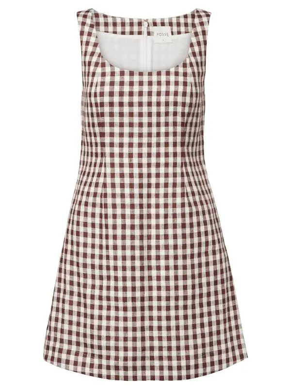 Posse Sadie Gingham Linen Minidress - Brown