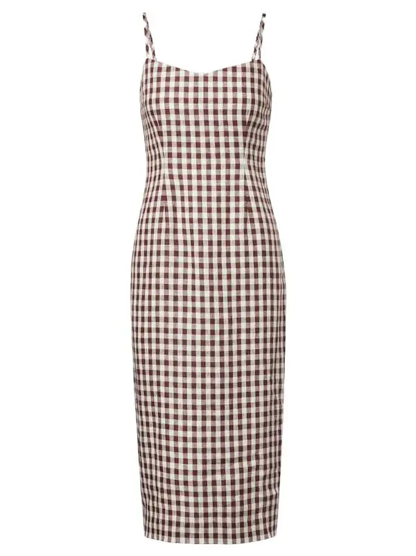 Posse Sadie Gingham Linen Midi Dress - Brown